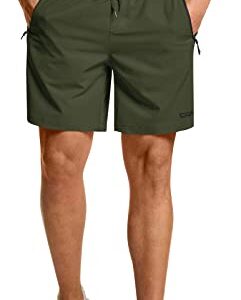 CQR Men's 7 Inches Sports Training Shorts, Lightweight Quick Dry Athletic Shorts, Running Workout Hiking Shorts with Pockets, Tahoe Shorts Olive, X-Large