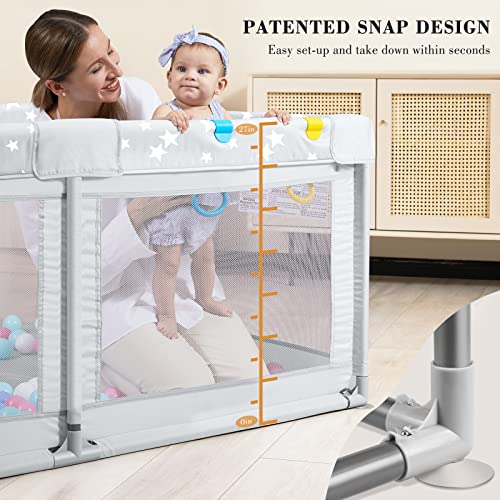 ANGELBLISS Baby Playpen, Large Baby Playard, Play Pens for Babies and Toddlers with Gate, Indoor & Outdoor Play Area for Infants, Kids Safety Play Yard with Star Print (Grey, 50"×50")