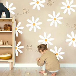 daisy wall decal flower vinyl wall decals - big daisy stickers for kids nursery wall art bedroom living room classroom decor - set of 10 wall art kit