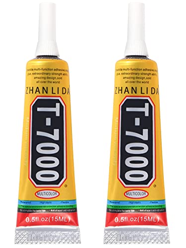 T-7000 Fabric Glue, Multi-Function Semi Fluid High Viscosity Mobile Phone Screen Repair Glues for Rhinestones Crafts, Rubber, Plastic, Jewelry Making, Wood, Leather Textile ((15ml, 2Pack))