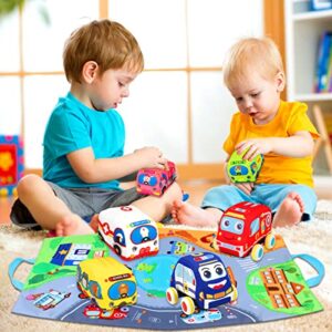 LOVKIZ Baby Toys 6 to 12 Months - Soft Car Toys for 1 Year Old Boy Girl with Playmat Storage Bag - Infant Baby Toys 12-18 Months Toddler Toys Age 1-2 - 1st Birthday Gifts for 1 2 3 Year Old (6 Sets)