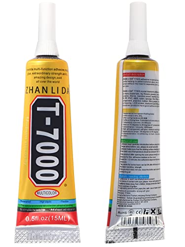 T-7000 Fabric Glue, Multi-Function Semi Fluid High Viscosity Mobile Phone Screen Repair Glues for Rhinestones Crafts, Rubber, Plastic, Jewelry Making, Wood, Leather Textile ((15ml, 2Pack))