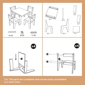 Toffy & Friends Kids Table and Chairs Set(4 Chairs Included), Wooden Toddler Table and Chair Set, Childrens Table and Chairs for Ages 3-8, Toddler Table and Chairs for Drawing, Reading, Arts Crafts