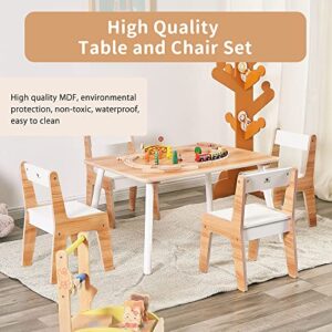 Toffy & Friends Kids Table and Chairs Set(4 Chairs Included), Wooden Toddler Table and Chair Set, Childrens Table and Chairs for Ages 3-8, Toddler Table and Chairs for Drawing, Reading, Arts Crafts