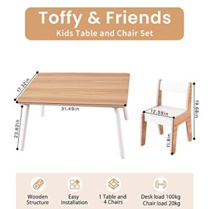 Toffy & Friends Kids Table and Chairs Set(4 Chairs Included), Wooden Toddler Table and Chair Set, Childrens Table and Chairs for Ages 3-8, Toddler Table and Chairs for Drawing, Reading, Arts Crafts