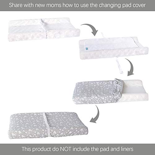 3 Count Changing Pad Liner, Waterproof Larger Changing Pad Cover 28" X 15", Cotton Flannel (Solid Improved Thickness) / Changing Pad Cover,100% Cotton Jersey Knit, Grey/White, 2 Pack