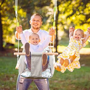 Baby Swing Hammock Infant Wooden Swing with Soft Cushion, Indoor & Outdoor Toddler Secure Hanging Swing Chair for Playground, Tree or Backyard, Green Leaf