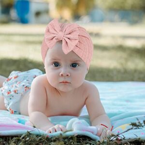 ZURLEFY 6 PCS Stretchy Baby Hats with Bows, Pink Baby Turban for Baby Girls, Newborn Headwraps, Baby Girls Caps, Infant Hat (17-2)