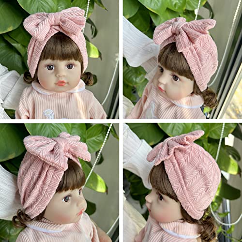 ZURLEFY 6 PCS Stretchy Baby Hats with Bows, Pink Baby Turban for Baby Girls, Newborn Headwraps, Baby Girls Caps, Infant Hat (17-2)