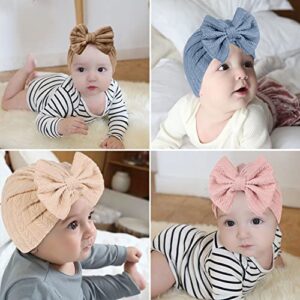 ZURLEFY 6 PCS Stretchy Baby Hats with Bows, Pink Baby Turban for Baby Girls, Newborn Headwraps, Baby Girls Caps, Infant Hat (17-2)