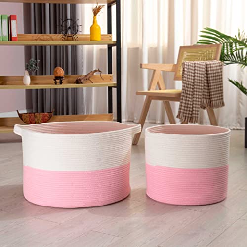 OrganiHaus XXX Large Cotton Rope Basket for Blankets Living Room | Blanket Basket & Storage Baskets for Organizing | Laundry Baskets for Storage Toy Basket for Baby | Large Woven Basket - Pink/White