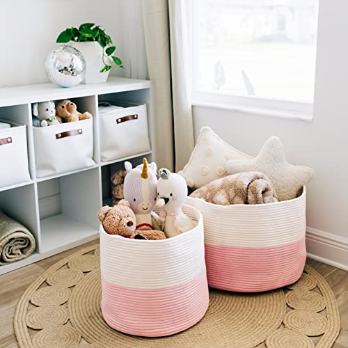 OrganiHaus XXX Large Cotton Rope Basket for Blankets Living Room | Blanket Basket & Storage Baskets for Organizing | Laundry Baskets for Storage Toy Basket for Baby | Large Woven Basket - Pink/White