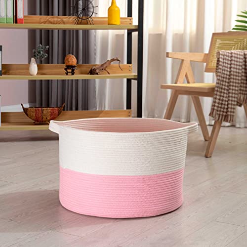 OrganiHaus XXX Large Cotton Rope Basket for Blankets Living Room | Blanket Basket & Storage Baskets for Organizing | Laundry Baskets for Storage Toy Basket for Baby | Large Woven Basket - Pink/White