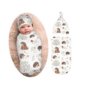 hedgehog baby stuff mushroom newborn swaddle blanket with beanie set, soft and stretchy baby receiving blanket swaddle sack for boy and girl gift