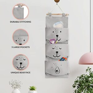 AD's SavvyHome, LLC Large Wall Hanging Organizer with 3 Storage Pockets-Space saver for Playroom, Bedroom, Baby Nursery, Bedside, Closet. Cute animal print cubby caddy. Waterproof, Travel Friendly