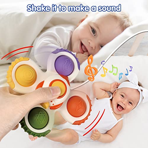 HCFJEH Suction Cup Spinner Toys, Baby Montessori Sensory Educational Learning Toy, Infant Bath Teething Travel Fidget Toy, Toddler First Birthday for 6 9 12 18 Months Age 1 2 3 Old Boys Girls