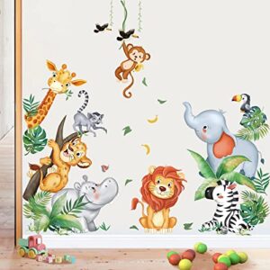 wondever jungle animals wall stickers safari animal elephant giraffe lion monkey peel and stick wall art decals for kids bedroom baby nursery door decor