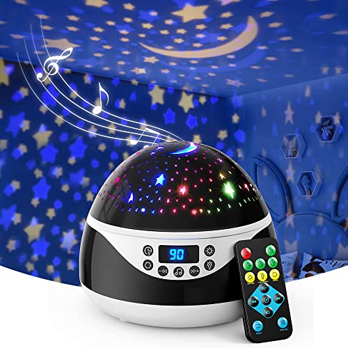 NeasupLife Star Night Light Projector for Kids,Baby Night Light Sensory Lights Starry Stars Projector with Timer & Music & Remote Control,360 ° Rotating,Gifts for 2-5-8-10 Year Old Boys (Black)