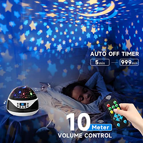 NeasupLife Star Night Light Projector for Kids,Baby Night Light Sensory Lights Starry Stars Projector with Timer & Music & Remote Control,360 ° Rotating,Gifts for 2-5-8-10 Year Old Boys (Black)