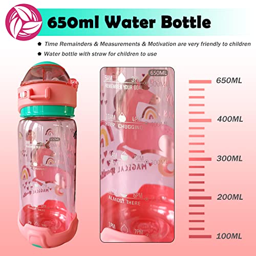 YOYTOO Kids Water Bottle with Straw/Lanyard for School Kids Girls Boys, 22oz BPA Free Child Drinking Water Bottle One-Click-Open Leak-Proof Locking Flip Lid for School Sport Travel (Unicorn)