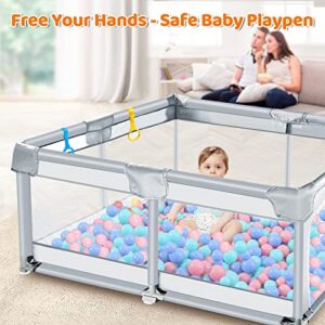 Baby Playpen with Mat, 47x47 inch Large Play Yard for Babies and Toddlers, BPA-Free, Non-Toxic, Sturdy Safety Playard Fence with Anti-Slip Base and Gate, Indoor & Outdoor Kids Activity Play Center