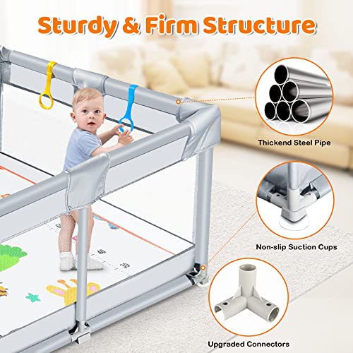 Baby Playpen with Mat, 47x47 inch Large Play Yard for Babies and Toddlers, BPA-Free, Non-Toxic, Sturdy Safety Playard Fence with Anti-Slip Base and Gate, Indoor & Outdoor Kids Activity Play Center