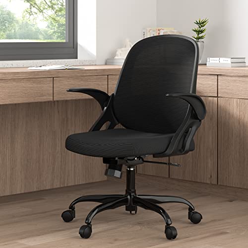 Home Office Chair Work Desk Chair Comfort Ergonomic Swivel Computer Chair, Breathable Mesh Desk Chair, Lumbar Support Task Chair with Wheels and Flip-up Arms and Adjustable Height