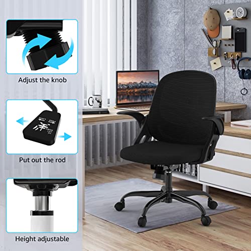 Home Office Chair Work Desk Chair Comfort Ergonomic Swivel Computer Chair, Breathable Mesh Desk Chair, Lumbar Support Task Chair with Wheels and Flip-up Arms and Adjustable Height