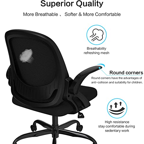 Home Office Chair Work Desk Chair Comfort Ergonomic Swivel Computer Chair, Breathable Mesh Desk Chair, Lumbar Support Task Chair with Wheels and Flip-up Arms and Adjustable Height