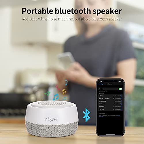 Sound Machine & Night Light & Bluetooth Speaker 3-in-1,CoocAni Rechargeable 6 Light Colors White Noise Machine with 20 Soothing Sound and Memory Function, Timer for Baby Kids Adults（Update）