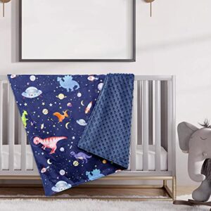 GFU Baby Blanket for Boys Girls, Minky Blanket with Dotted Backing for Toddler, Super Soft Newborn Blanket Shower Gifts, 30 x 40 Inch, Blue Space Dinosaur…