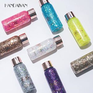 3 Pack HANDAIYAN Holographic Body Glitter Gel Nail Hair Body Face Eye Shadow Mermaid Sequins Chunky Glitter Festival Glitter Makeup for Body, Face, Hair Makeup (Set A)