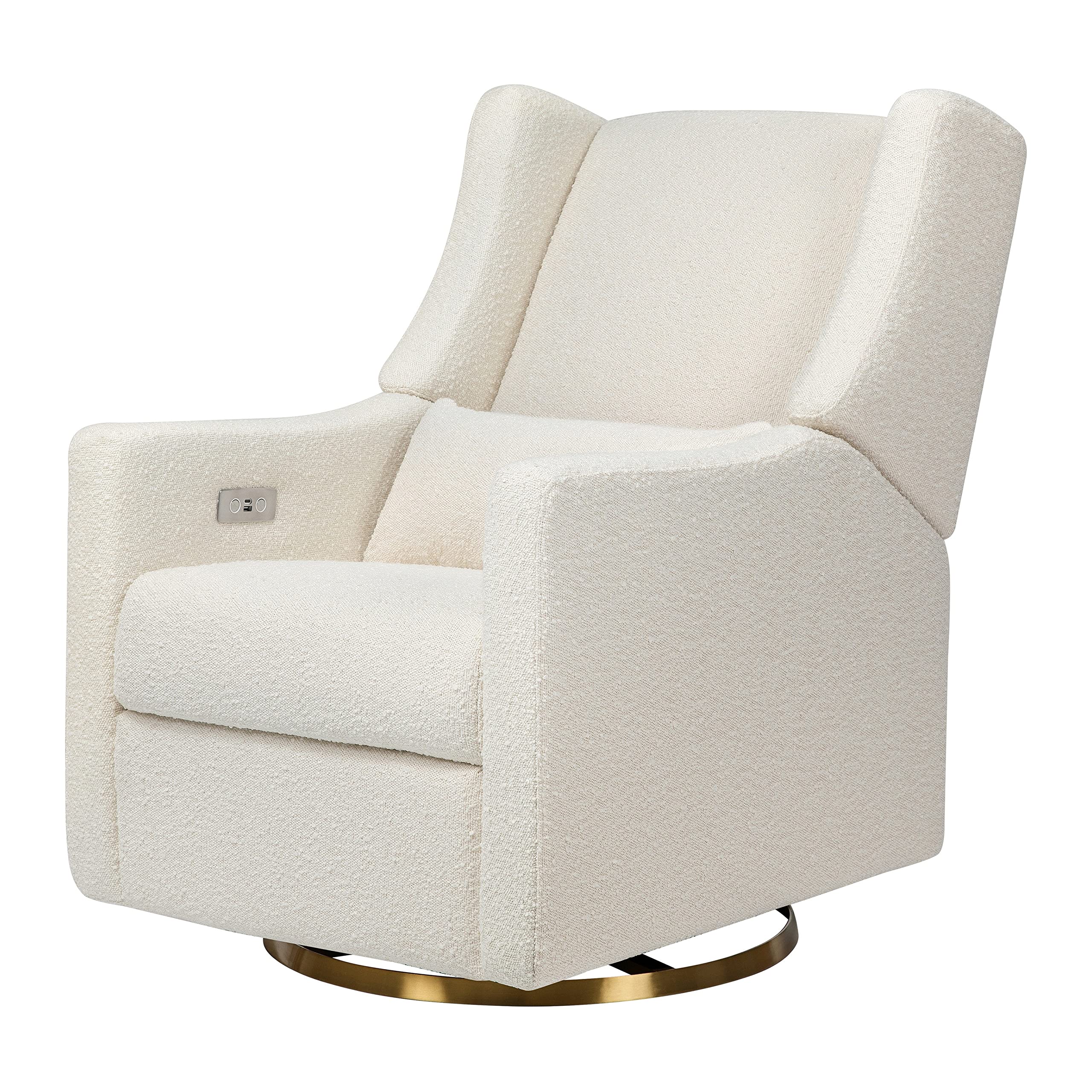 Kiwi Electronic Recliner and Swivel Glider in Boucle with USB port Ivory Boucle with Gold Base