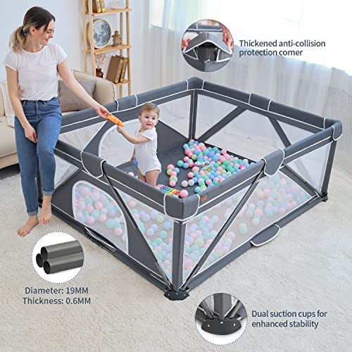 Foldable Baby Playpen, Yobear Large Playpen for Babies and Toddlers with 50 PCS Ocean Balls & 2 Handles, Indoor & Outdoor Kids Safety Play Pen Area, Portable Travel Play Yard (50"×50")