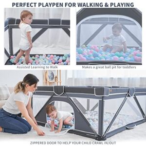 Foldable Baby Playpen, Yobear Large Playpen for Babies and Toddlers with 50 PCS Ocean Balls & 2 Handles, Indoor & Outdoor Kids Safety Play Pen Area, Portable Travel Play Yard (50"×50")