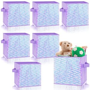 6 pcs foldable sequin storage basket bin 10 inch large fabric storage cubes storage bin closet bins nursery bins shelf baskets kids toys organizer boxes for nursery home bedroom drawer (purple)