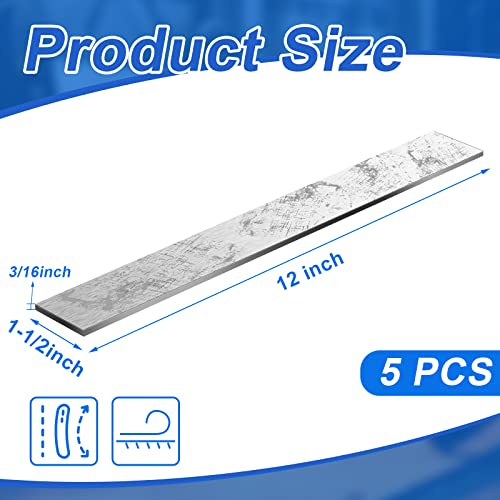 1095 Steel for Knife Making 12"x1.5"x3/16" Flat Stock Steel Annealed High Carbon Steel 1095 Steel Bar Stock Metal Flat Steel Bars Knife Billet for Blade Forging Knife Making Supplies (5 Pcs)