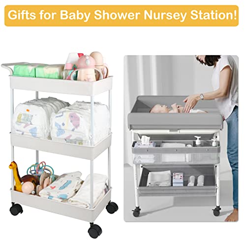 Volnamal Baby Diaper Caddy, Plastic Movable Diaper Cart Newborn Nursery Essentials Baby Diapers Organizer for Changing Table & Crib, Easy to Assemble, Beige