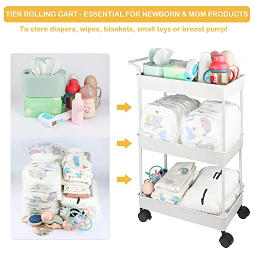 Volnamal Baby Diaper Caddy, Plastic Movable Diaper Cart Newborn Nursery Essentials Baby Diapers Organizer for Changing Table & Crib, Easy to Assemble, Beige