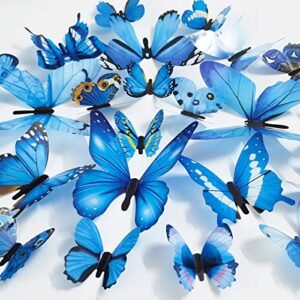 ewong butterfly wall decals 24pcs room decor wall art 3d butterflies mural sticker home decoration kid girl bedroom bathroom nursery classroom office party removable decorative (blue)