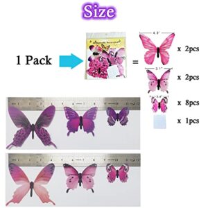 Ewong Butterfly Wall Decals 48PCS 3D Butterflies Decor Removable Mural Sticker Wall Art Home Decoration Kid Girl Bedroom Bathroom Baby Room Nursery Classroom Office Party (Pink Purple)