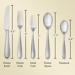 Hudson Essentials 40-Piece Bergamo Hammered 18/10 Mirror Stainless Steel Silverware Cutlery Set, Utensil Flatware Service for 8