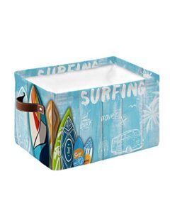 storage basket summer surfing storage bins decorative surfboard tropical palm leaf wood grain foldable baskets for toys decorative baskets for closet nursery