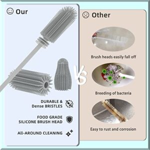 Silicone Baby Bottle Brush and Straw Cleaner Brush Set,Silicone Fully Encased Dish Brush,Versatile Deep Cleaning Long Water Bottle Brushes,Heat Resistant Sturdy Kitchen Brush,Hangable Cup Brush