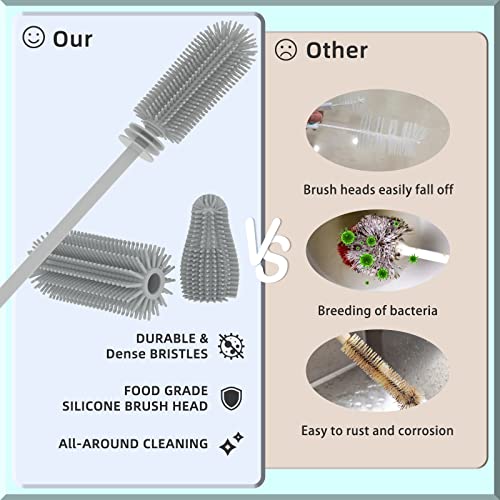 Silicone Baby Bottle Brush and Straw Cleaner Brush Set,Silicone Fully Encased Dish Brush,Versatile Deep Cleaning Long Water Bottle Brushes,Heat Resistant Sturdy Kitchen Brush,Hangable Cup Brush