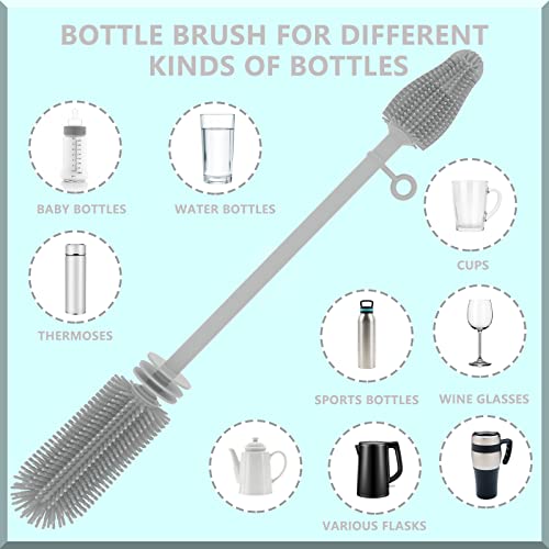 Silicone Baby Bottle Brush and Straw Cleaner Brush Set,Silicone Fully Encased Dish Brush,Versatile Deep Cleaning Long Water Bottle Brushes,Heat Resistant Sturdy Kitchen Brush,Hangable Cup Brush