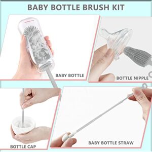 Silicone Baby Bottle Brush and Straw Cleaner Brush Set,Silicone Fully Encased Dish Brush,Versatile Deep Cleaning Long Water Bottle Brushes,Heat Resistant Sturdy Kitchen Brush,Hangable Cup Brush