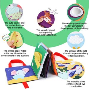 Baby Books 0-6 Months, Newborn Toys, High Contrast Baby Toys with Mirror and Teether, Baby toys 3-6-12 Months, Infant Toys 0-3 Months, Tummy Time Toy, Soft Sensory Touch Feel Book Crib Toy Shower Gift