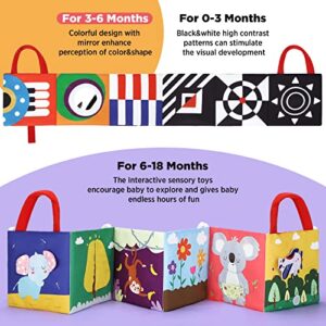 Baby Books 0-6 Months, Newborn Toys, High Contrast Baby Toys with Mirror and Teether, Baby toys 3-6-12 Months, Infant Toys 0-3 Months, Tummy Time Toy, Soft Sensory Touch Feel Book Crib Toy Shower Gift