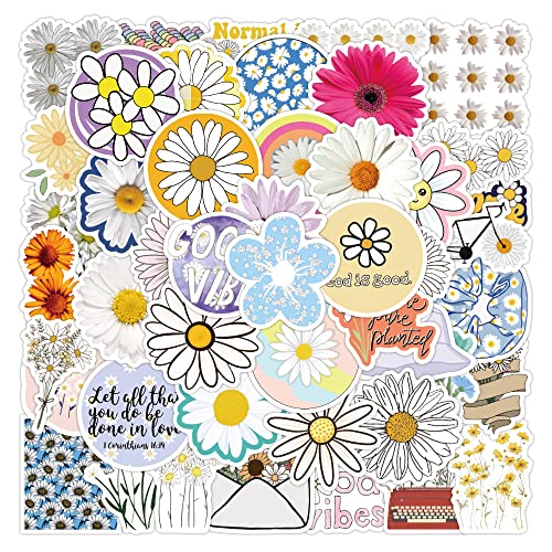 Flower Stickers,Plants Decals 50 Pcs,Vinyl Waterproof DIY Decorations for Laptop Water Botter Guitar,Happy Birthday Party Supplies,Decor for Teens Adults (Daisy Stickers)